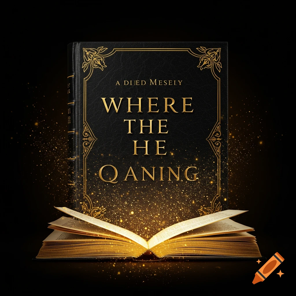 Magical leather-bound tome with gold and black design in a painterly ...