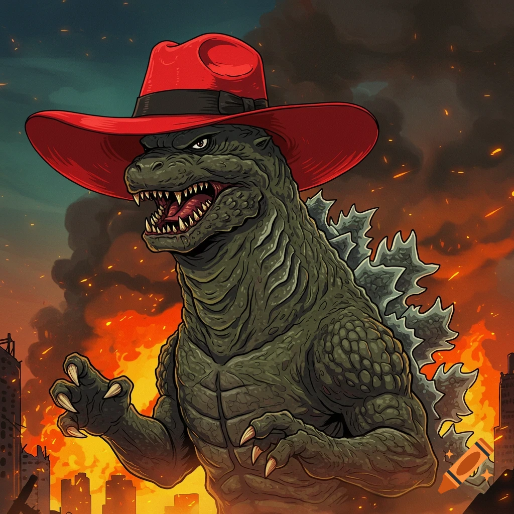 Godzilla in a red hat on Craiyon