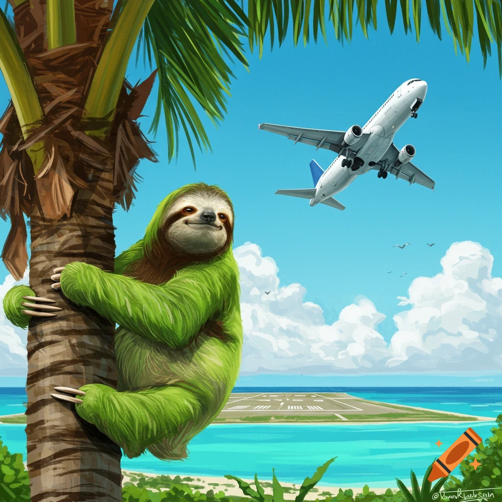Sloth watching airplane take off at Stuart, Florida airport on Craiyon