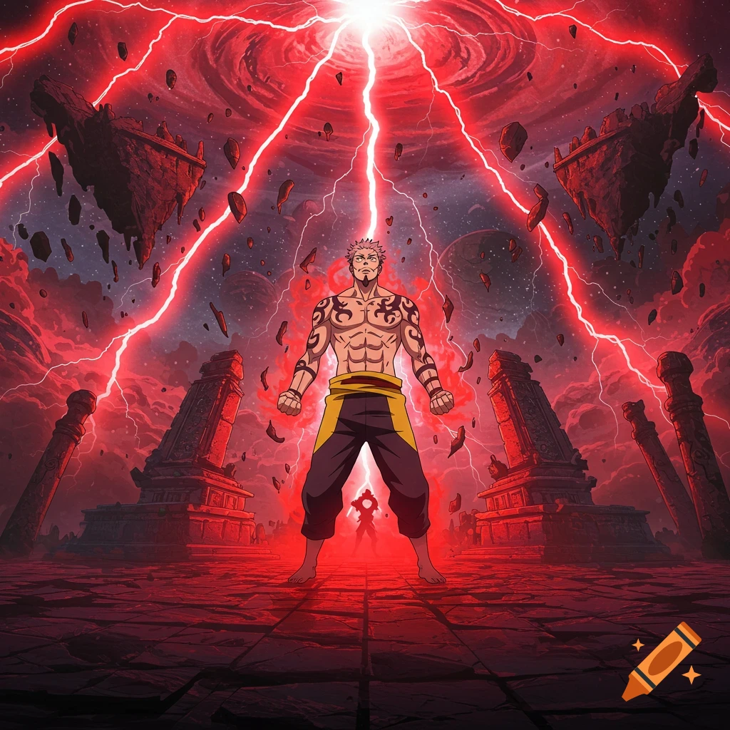 Jujutsu Kaisen style anime Domain Expansion scene with muscular fighter ...