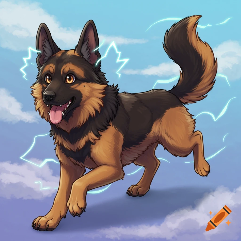 Cartoon illustration of a reddish-brown dog with one paw raised. on Craiyon