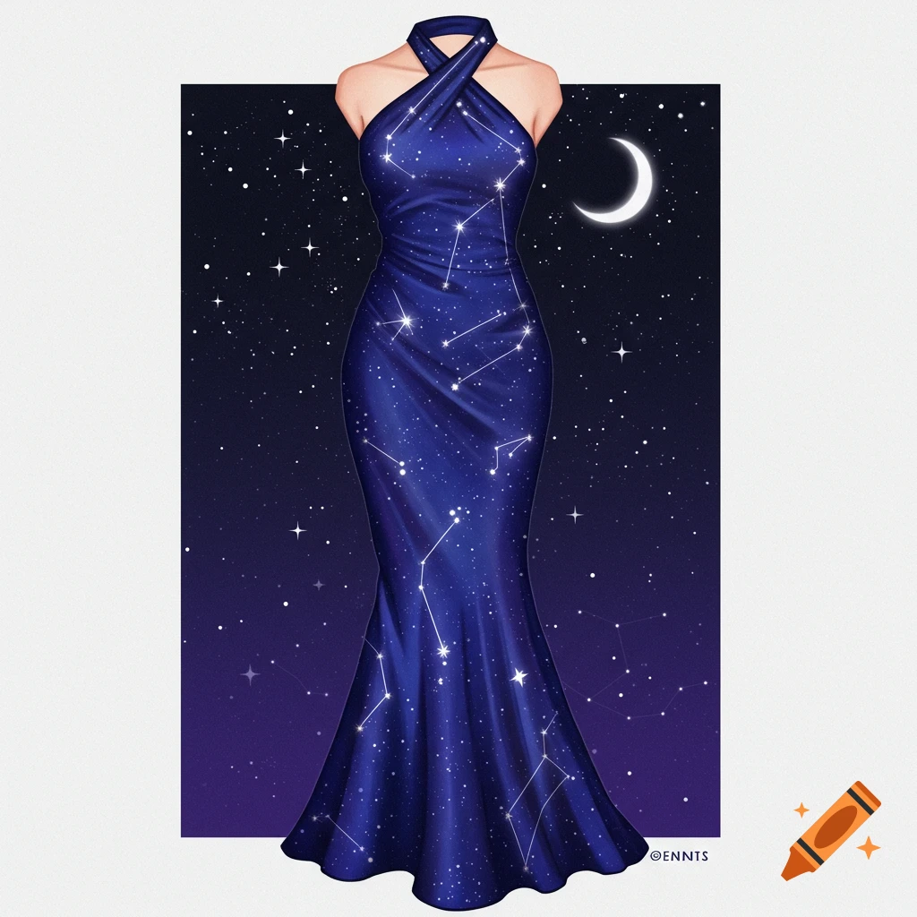 Magical witch's shiny silk mermaid gown decorated with stars ...