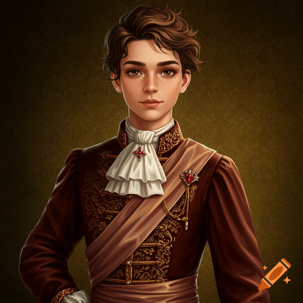Portrait of a young boy in opulent fantasy prince attire. on Craiyon