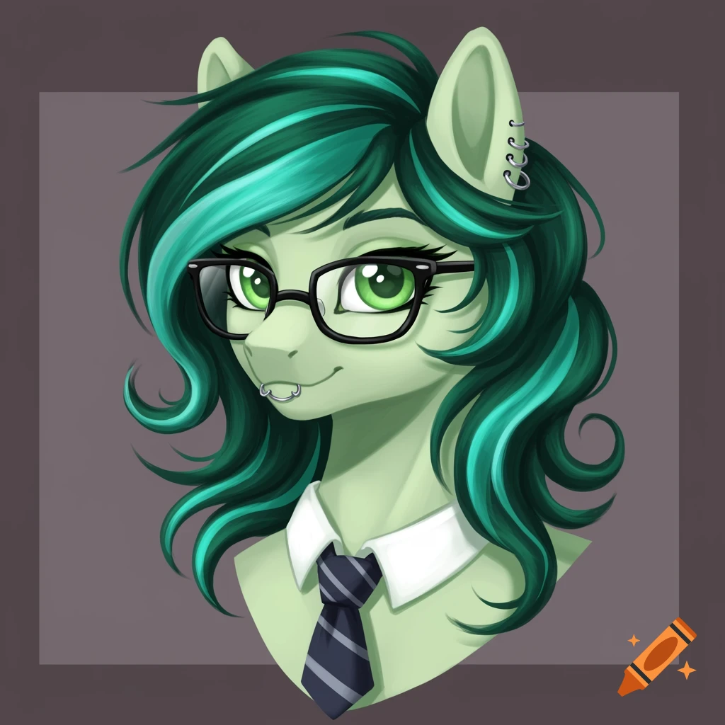 Light green Pegasus pony with wolf cut hairstyle and glasses in My ...