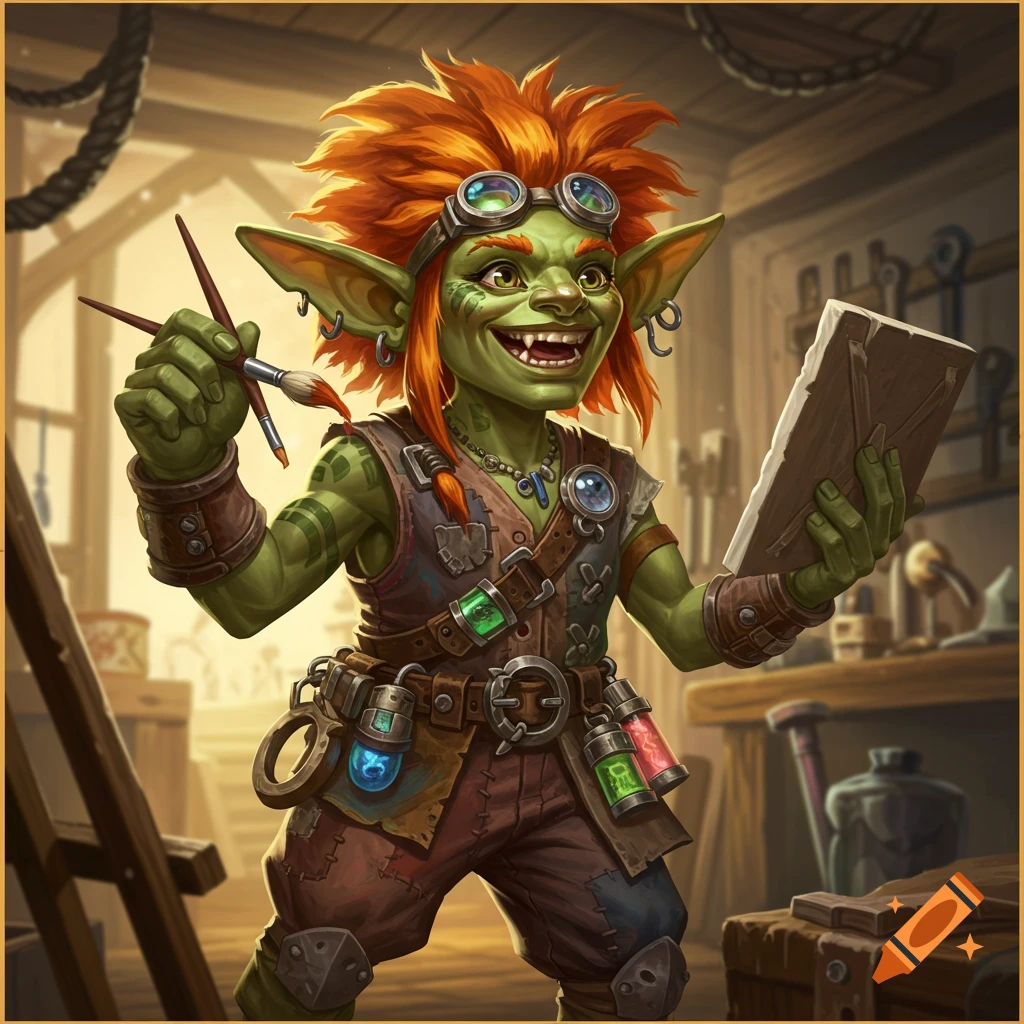 Cartoon illustration of a green goblin with a massive forehead holding ...