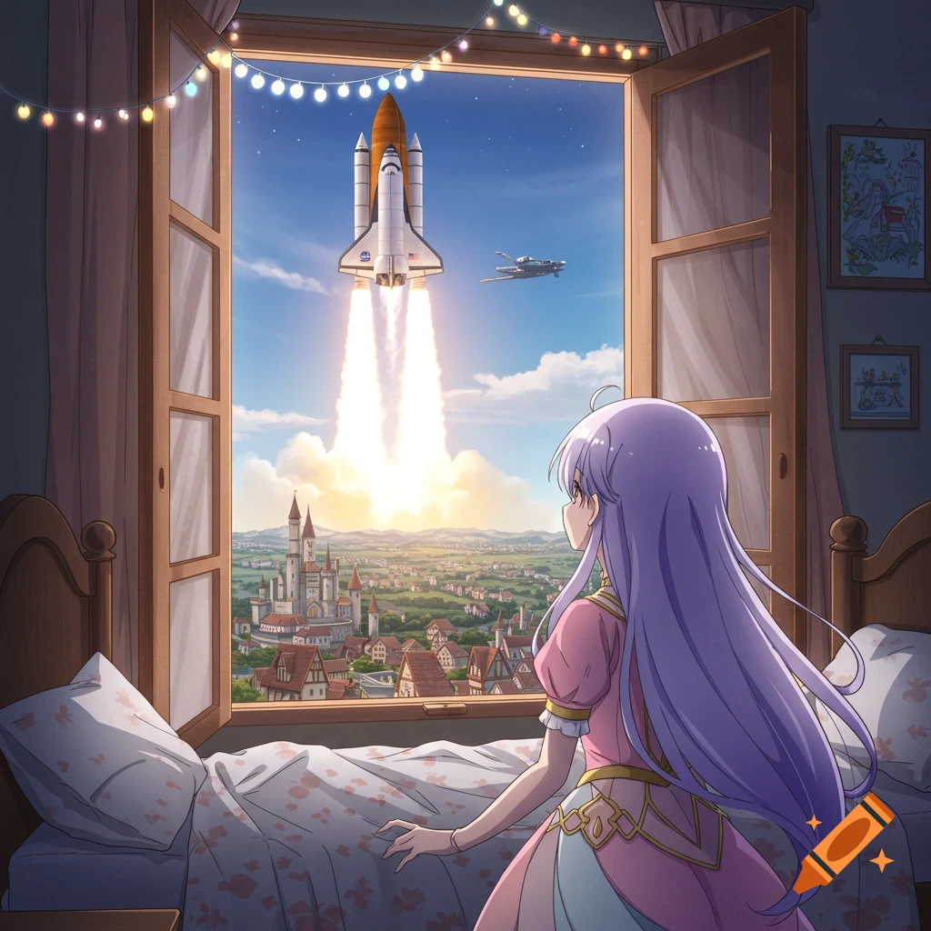 Anime princess watches NASA space shuttle launch from castle bedroom on ...