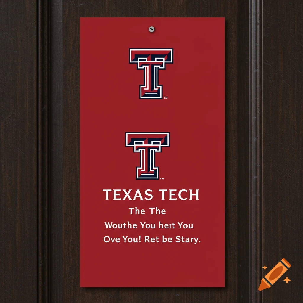 Red Texas Tech door sign design with Double T logo on Craiyon