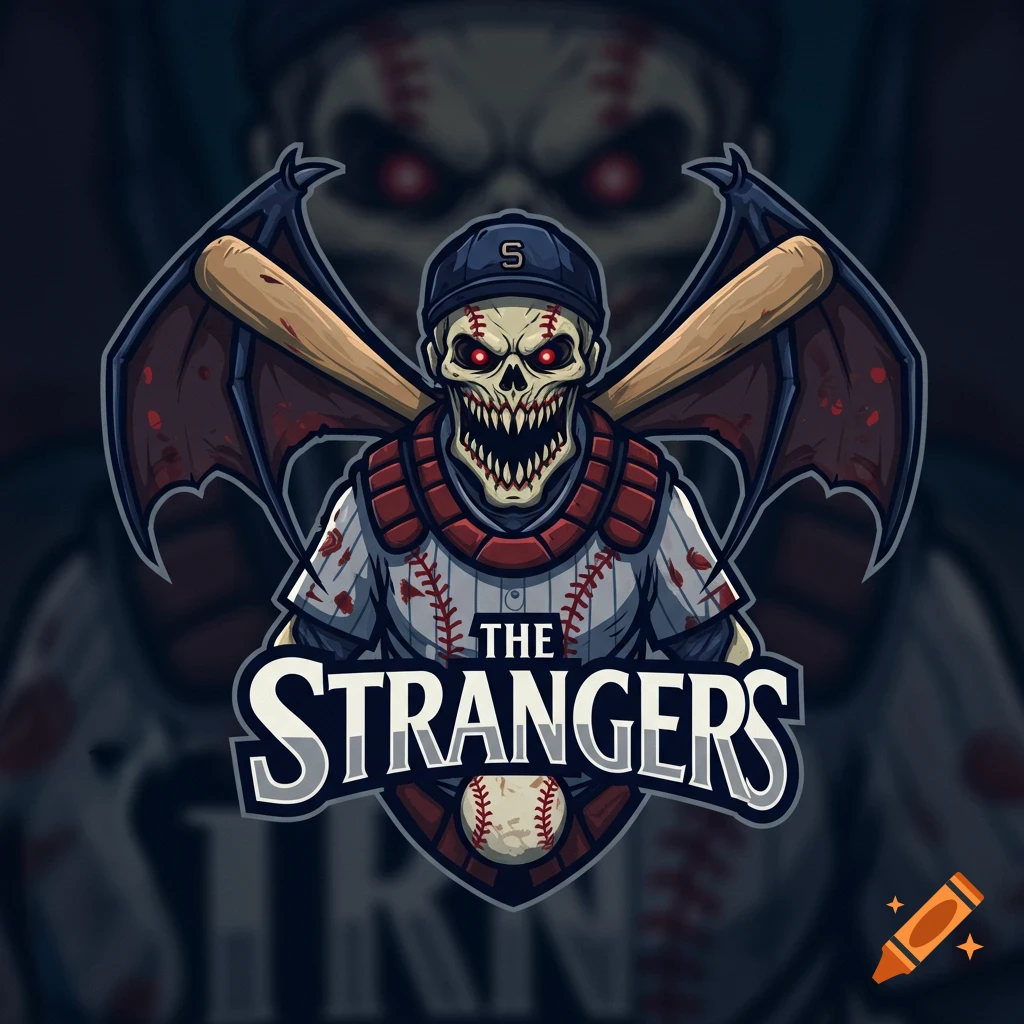 Strangers fantasy baseball team logo with scary character and baseball ...