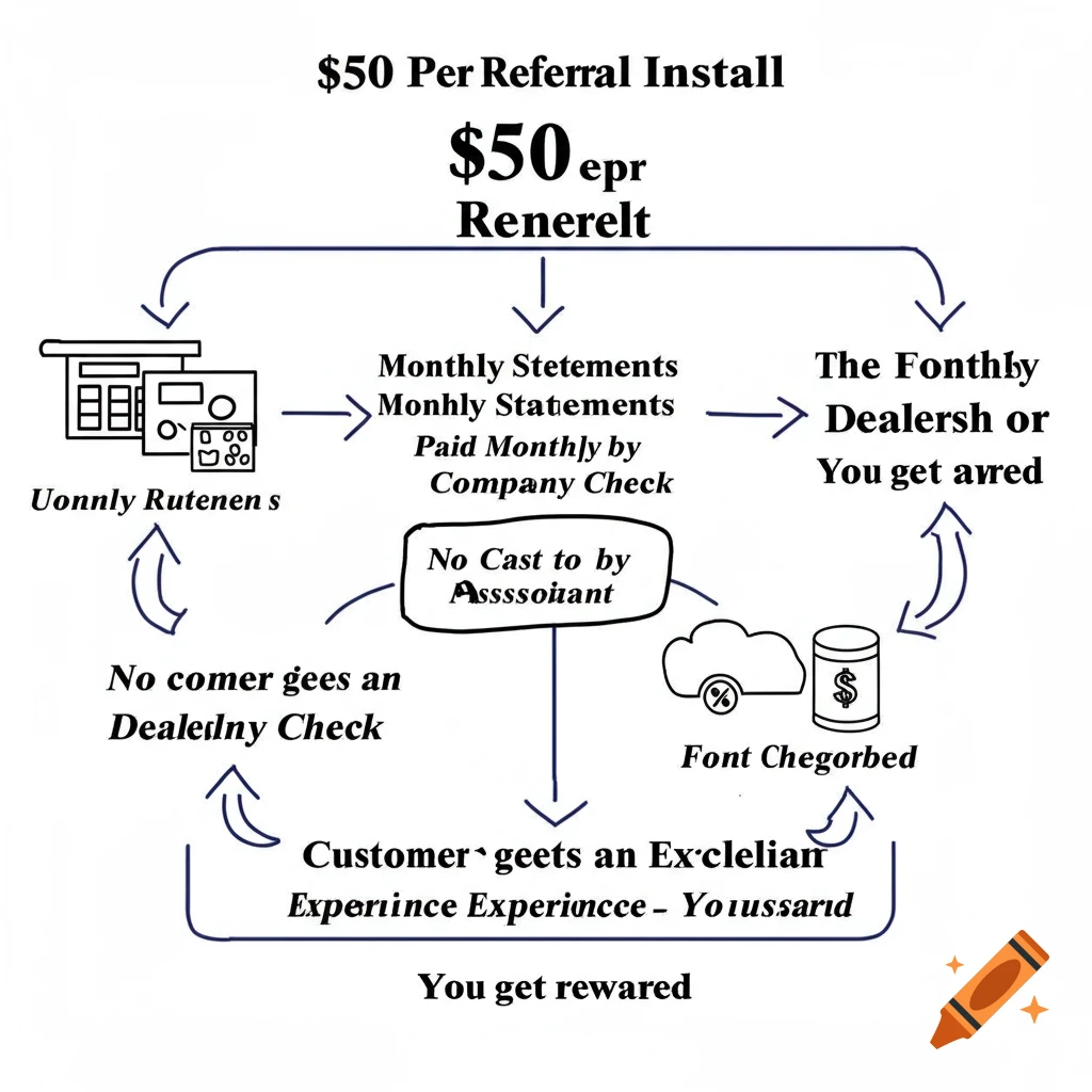 Flow chart showing referral program benefits on Craiyon