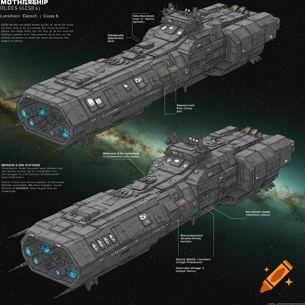 Mothership RPG Leviathan-class Battleship Schematic Layout on Craiyon