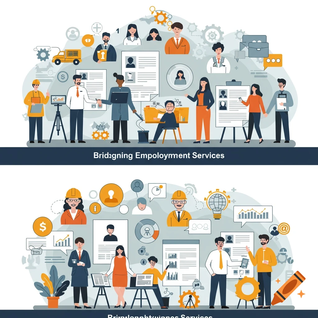 Illustration of bridging employment and business services on Craiyon