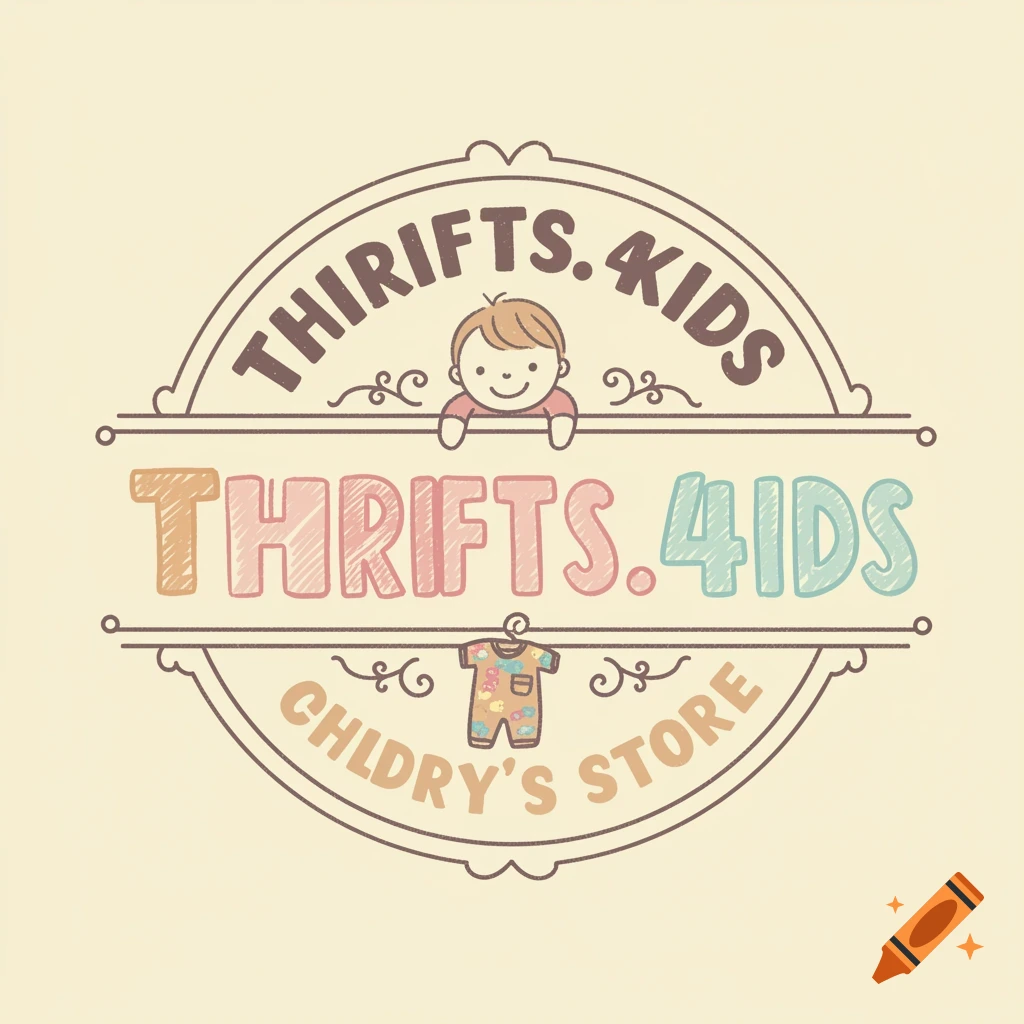 Vintage-style circular logo for Thrifts.4kids, a kids' clothing thrift ...