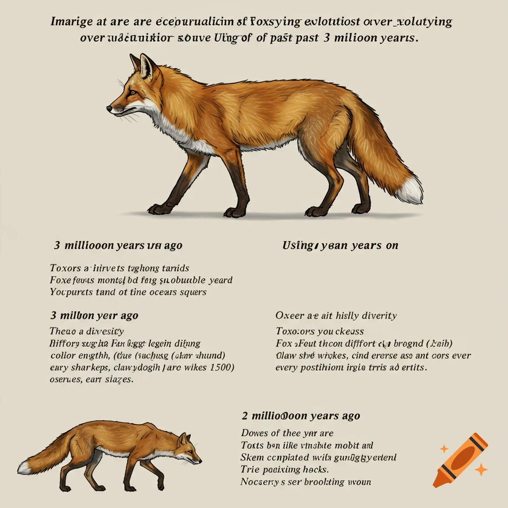Evolutionary study of foxes over 3 million years on Craiyon