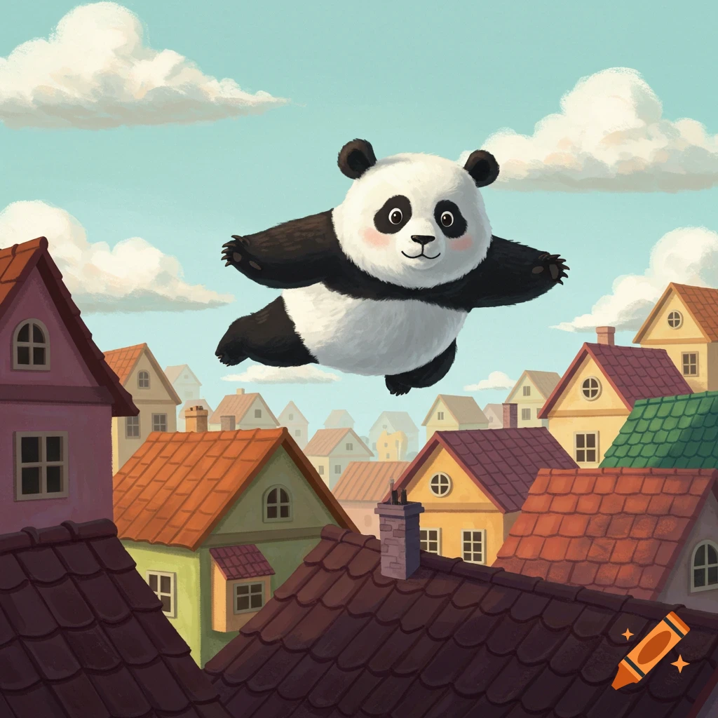 Flying panda in houses on Craiyon