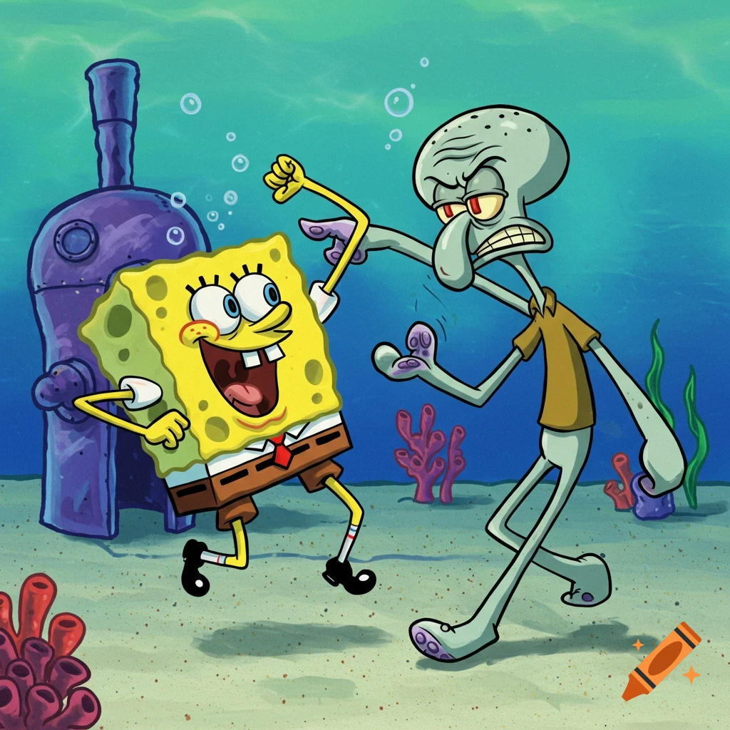 Spongebob celebrates Squidward's birthday with text 'Happy Birthday ...