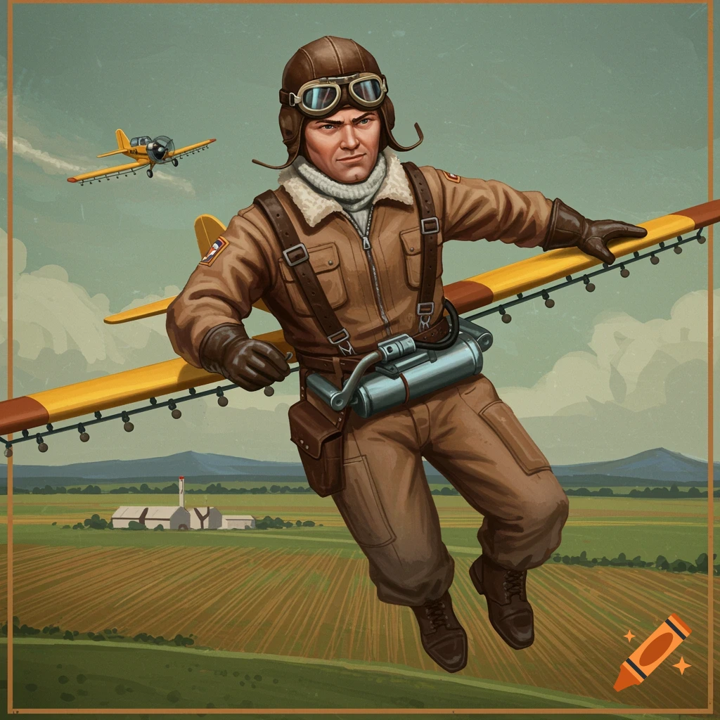 Crop duster pilot action doll on Craiyon