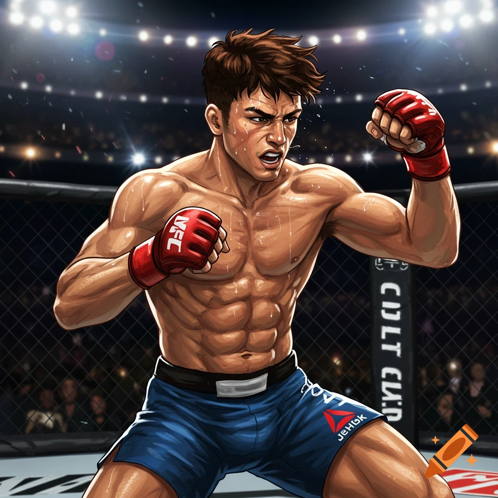 Side view of an MMA fighter in a fighting stance on Craiyon