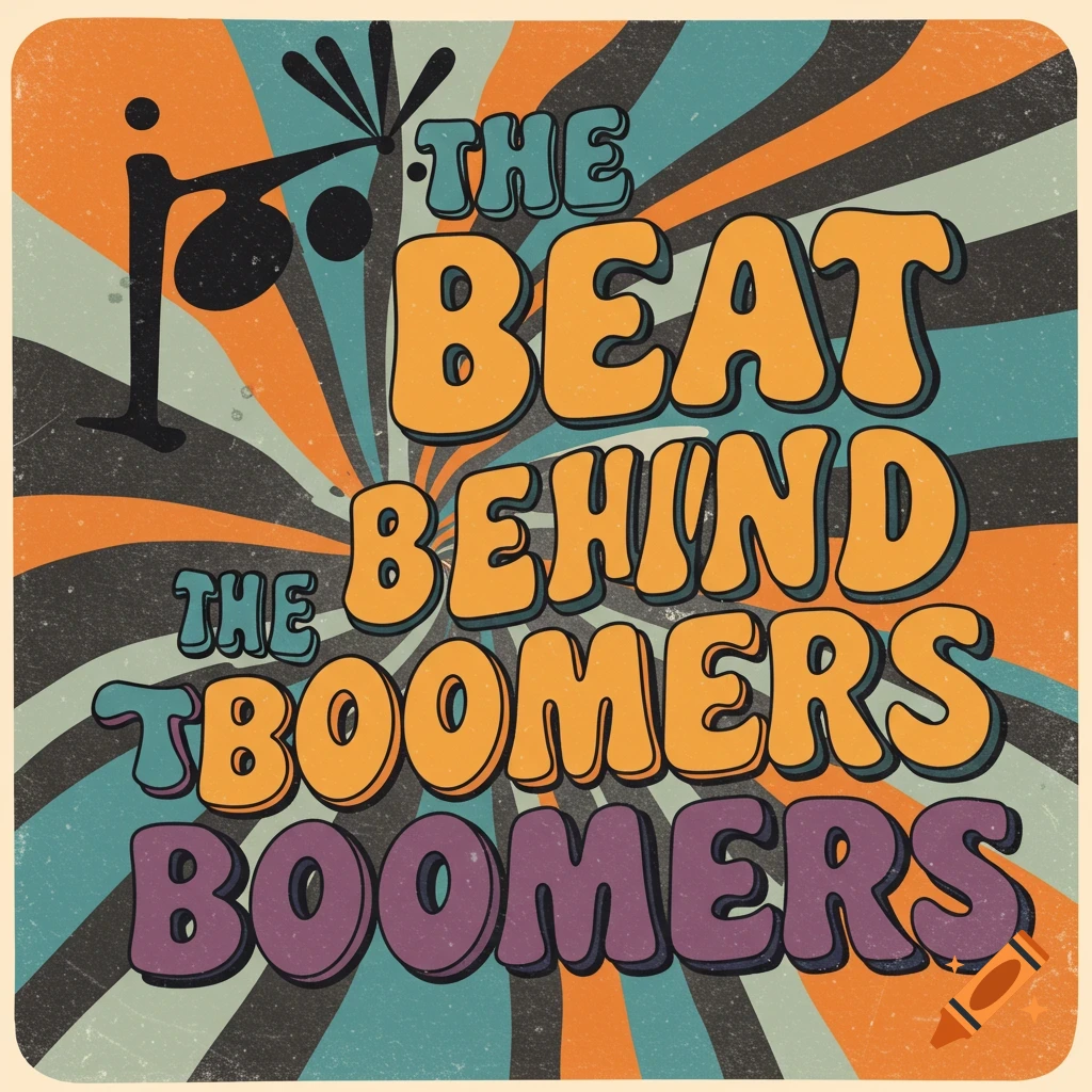 The Beat Behind the Boomers in a font popular from 1950-1969 on Craiyon