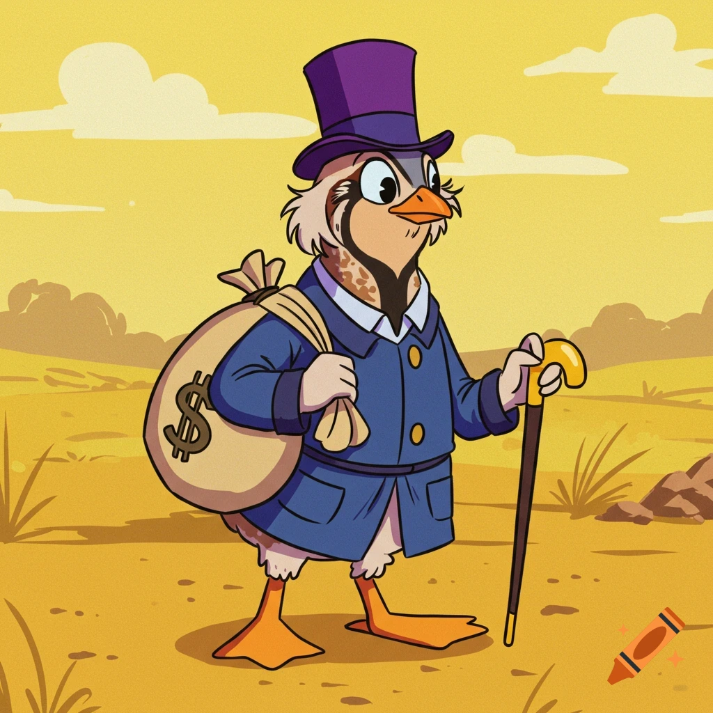 Chukar dressed as Scrooge McDuck, 2D animation on Craiyon