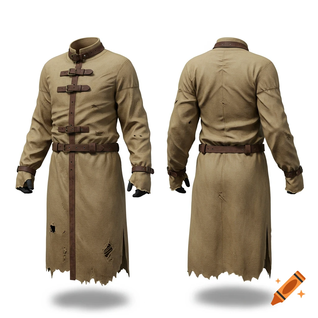 3D model of a worn beige straitjacket on a white background on Craiyon