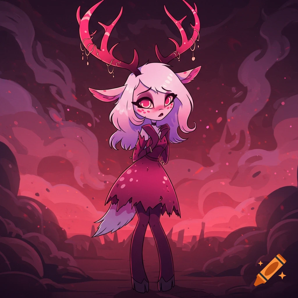 Shy Female Deer Demon in Hazbin Hotel art style on Craiyon