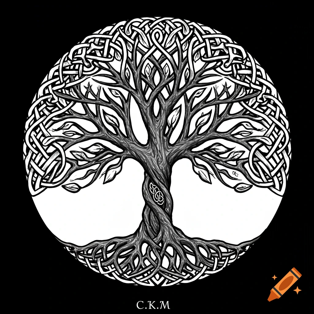 Tree of life symbol made from Celtic knots with C.K.M in the roots ...