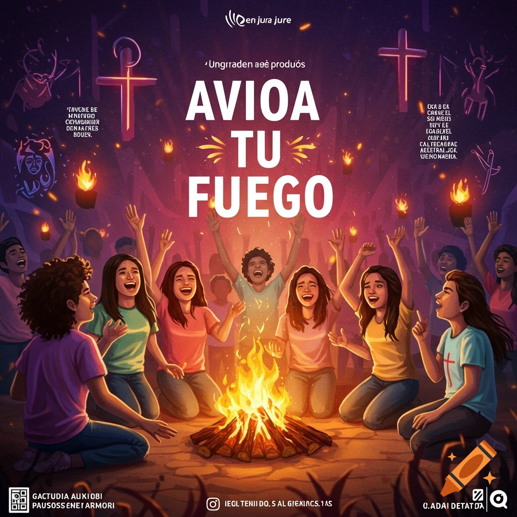 Christian youth event image with the theme 'Aviva tu Fuego' on Craiyon