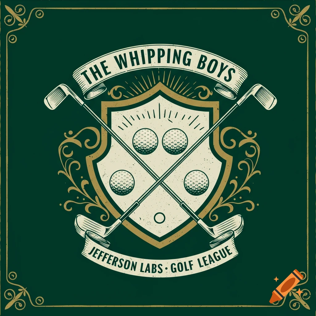 A vintage style golf crest or logo with crossed golf clubs, four golf ...