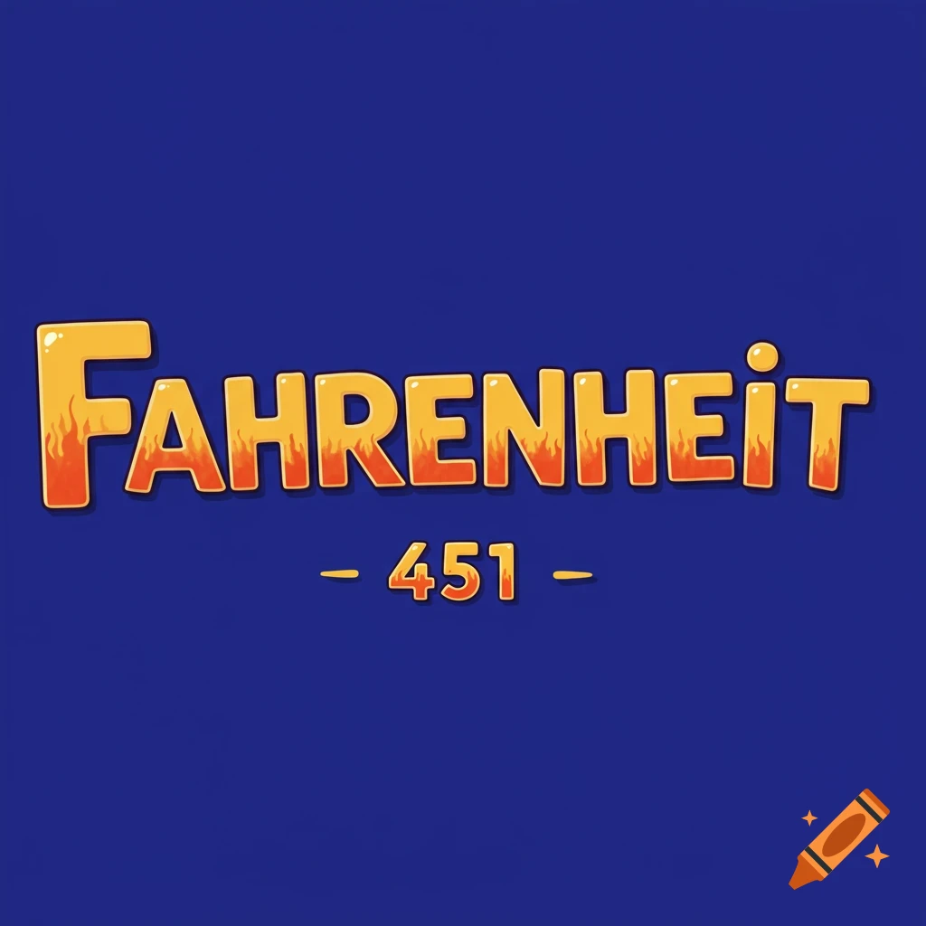 Stylized orange and red text reads "FAHRENHEIT" over "- 451 -" on a ...