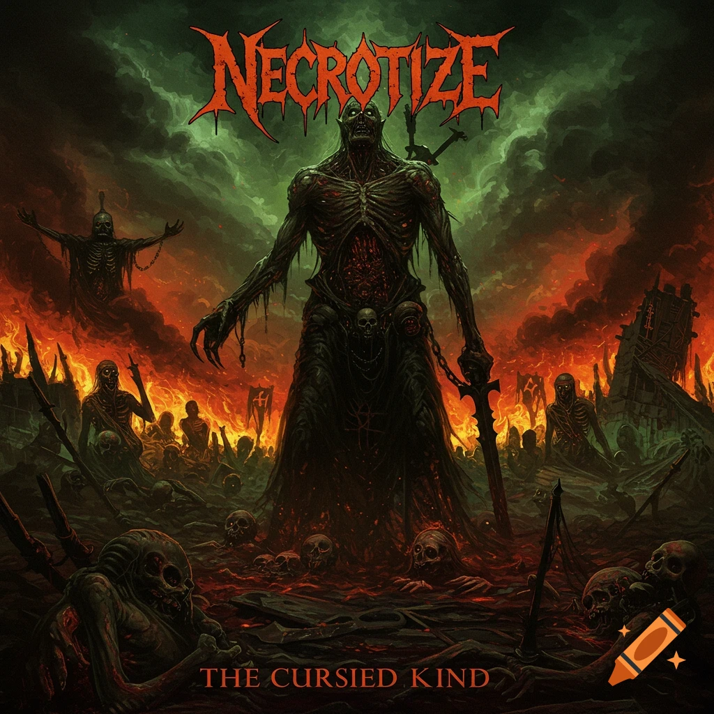 Album cover for metal band Necrotize, album titled 'The Cursed Kind' on ...