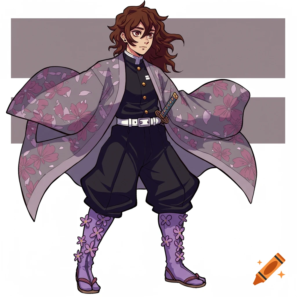 Demon Slayer character with brown hair and flower-patterned haori on ...