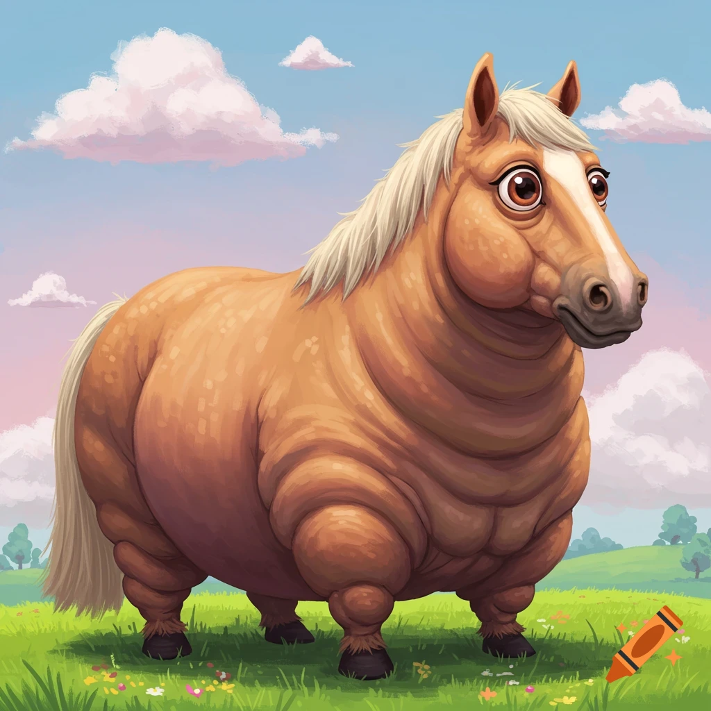 An extremely fat, house-sized horse with a tiny head on Craiyon