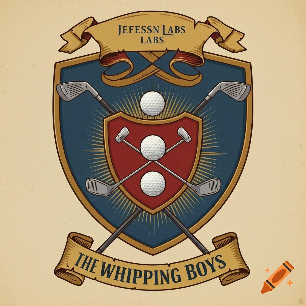 A golf crest featuring crossed golf clubs and golf balls, with banners ...