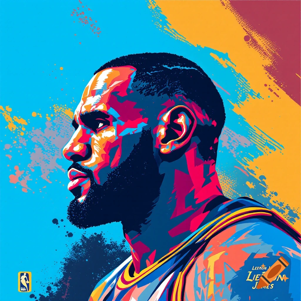 Stylized abstract portrait of Lebron James in a basketball jersey. on ...