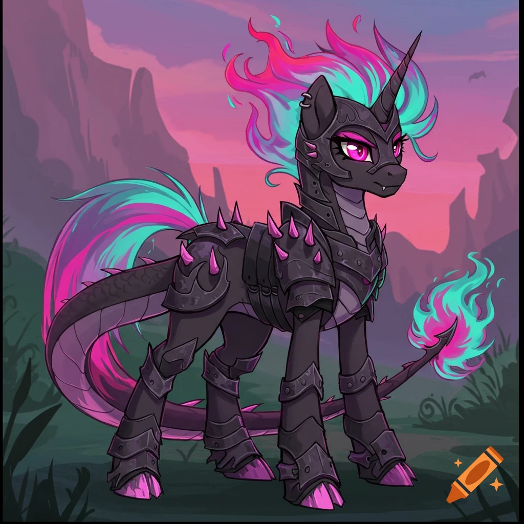 Edgy dragon pony hybrid character with armor in My Little Pony style on ...