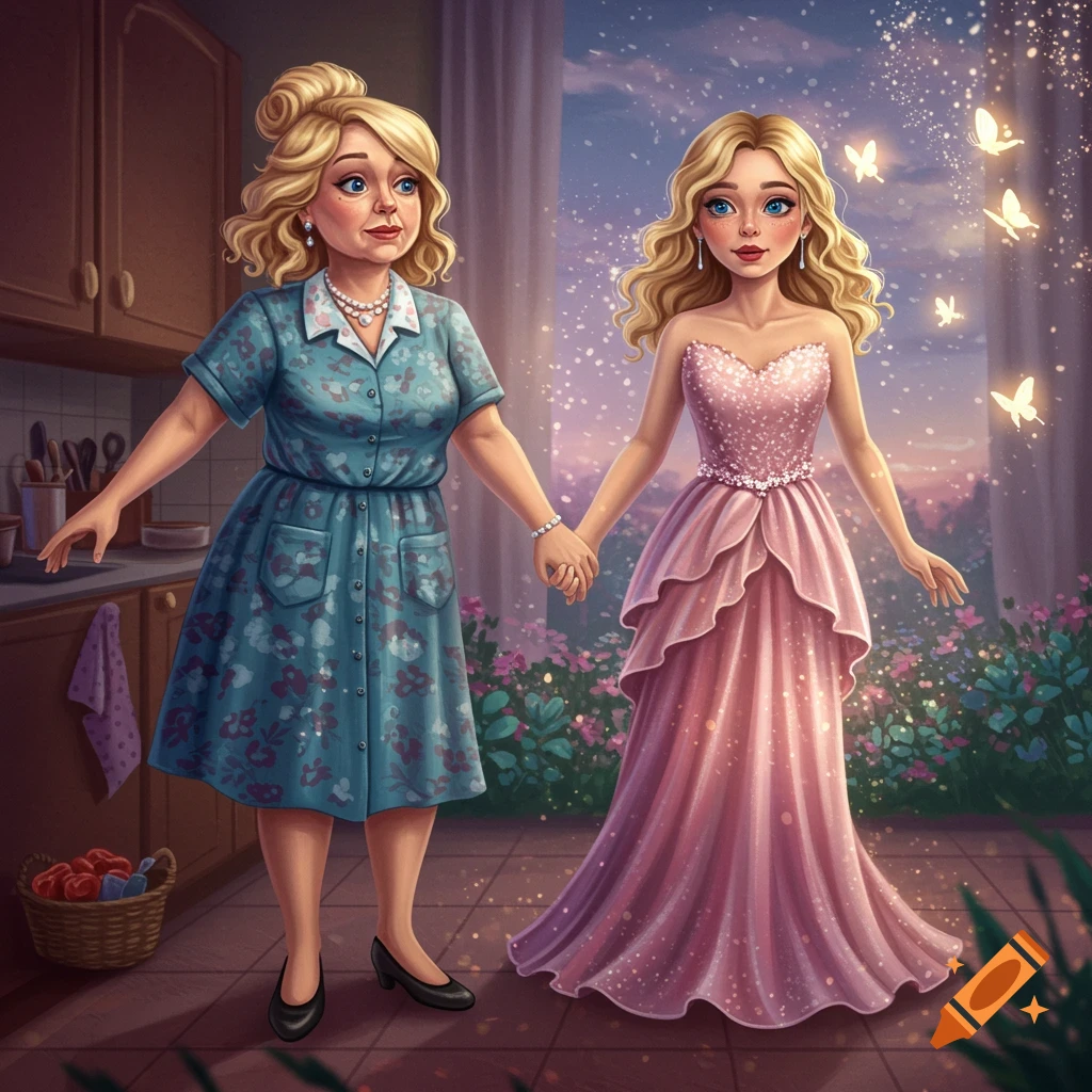 Frumpy blonde housewife and daughter transforming into identical twin ...