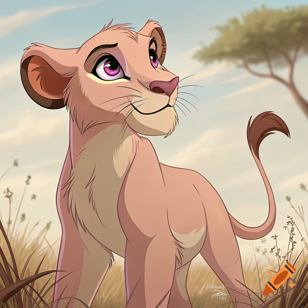 Lioness in 2D Lion King animation style on Craiyon