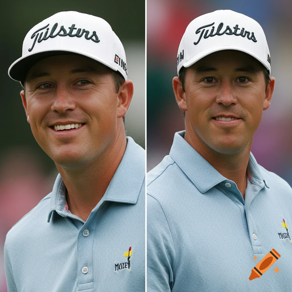 Man in a golf shirt and hat smiling on a golf course on Craiyon