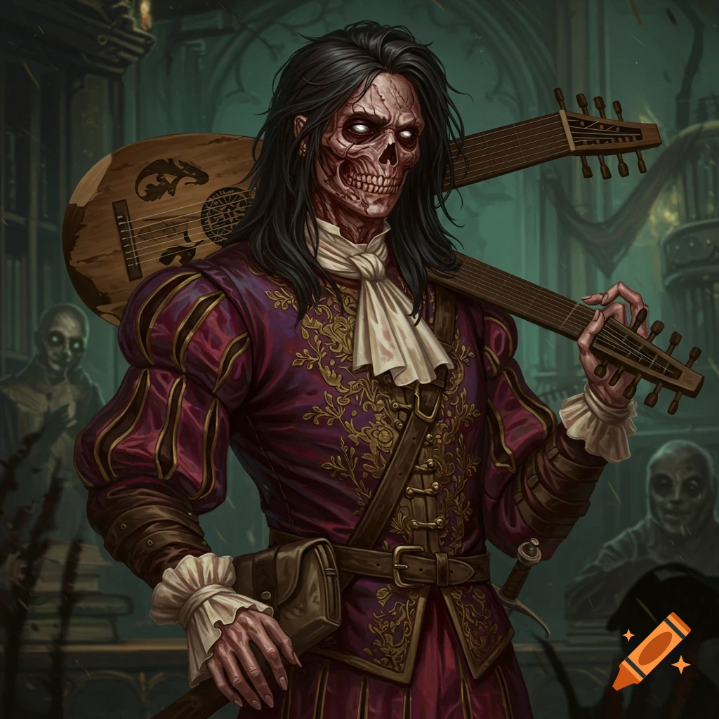 D&D undead bard portrait on Craiyon
