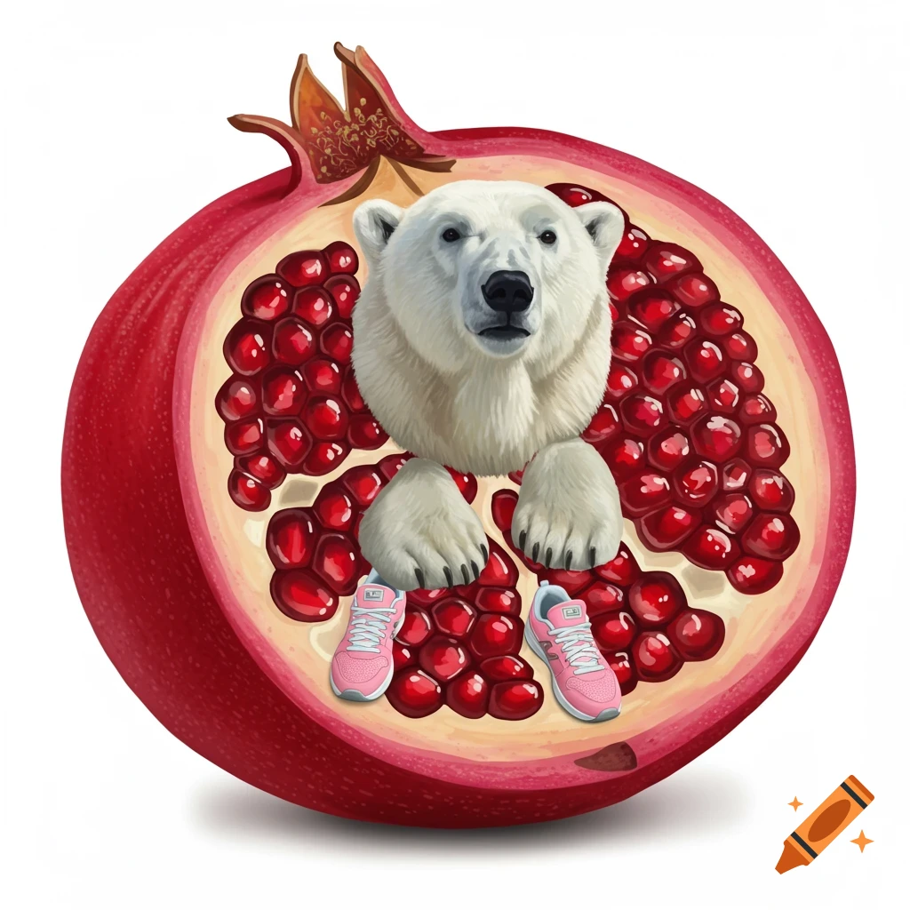Pomegranate with polar bear head and sneakers on Craiyon