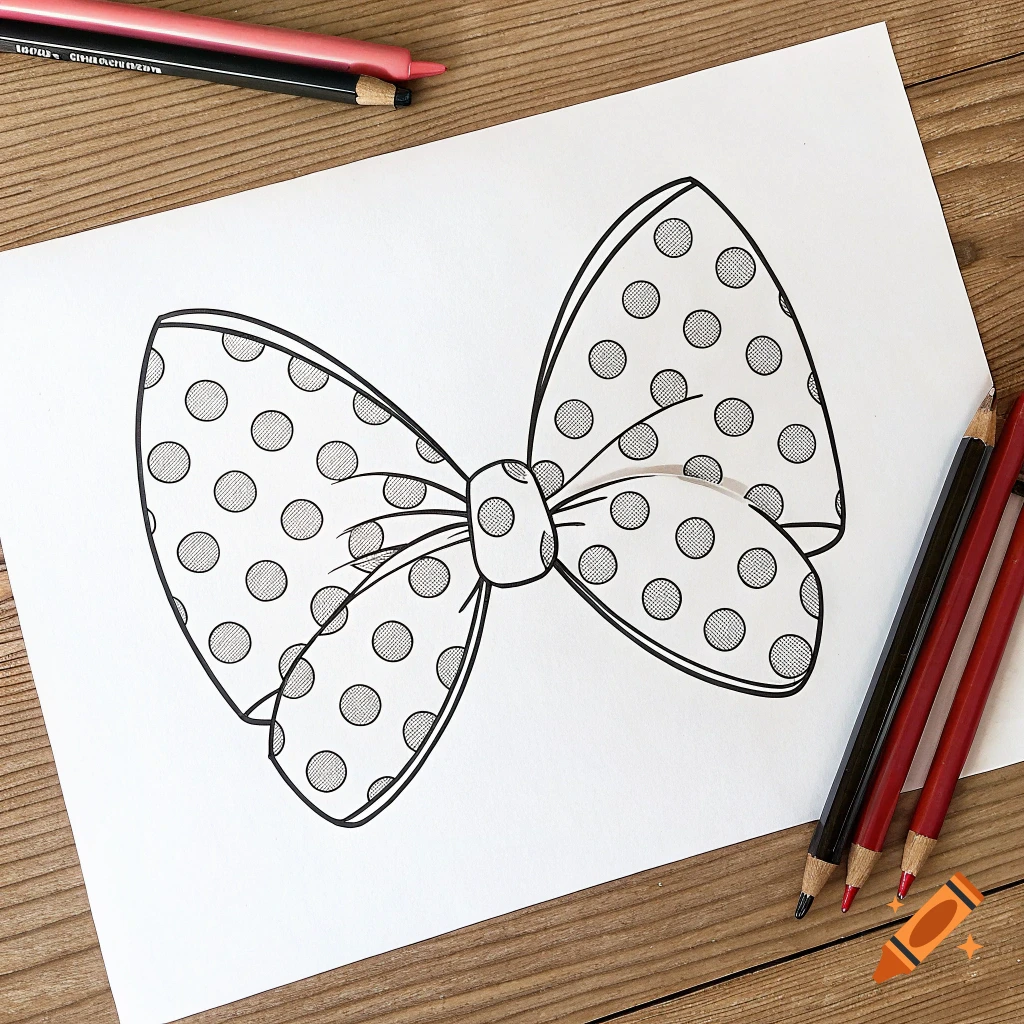 Black and white Minnie Mouse bow coloring page on Craiyon