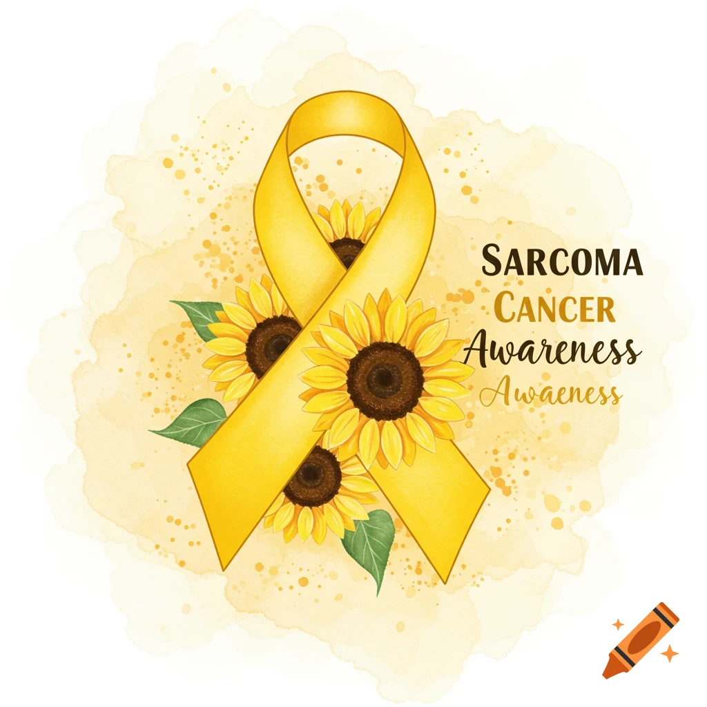 Sarcoma cancer awareness ribbon with watercolor sunflowers on Craiyon
