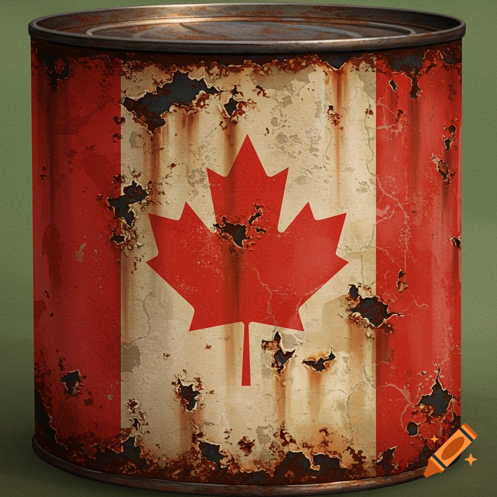 Old rusty can with a Canadian flag label on Craiyon