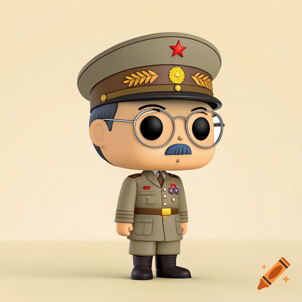 A 3D rendering of a Funko Pop-style figure in a military uniform. on ...