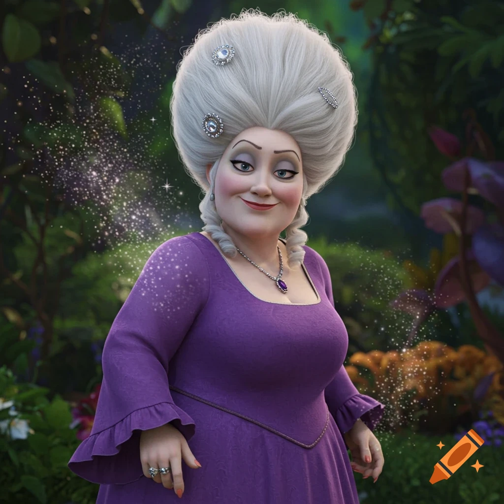 Cartoon illustration of a woman with a large white wig and purple dress ...