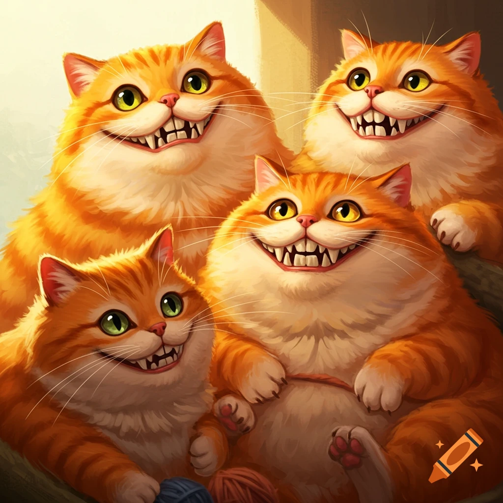 Fat orange cats with horse teeth on Craiyon