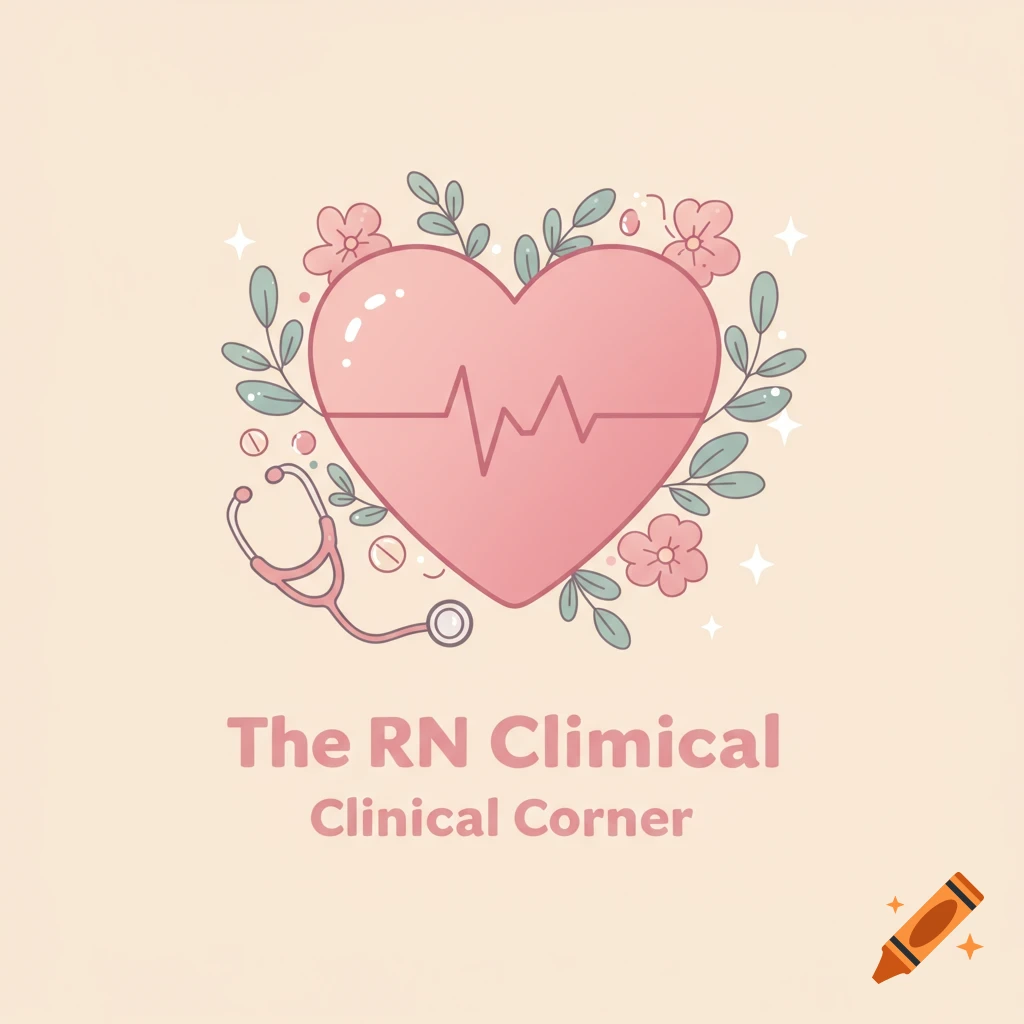 The RN Clinical Corner logo with stethoscope and pill on Craiyon