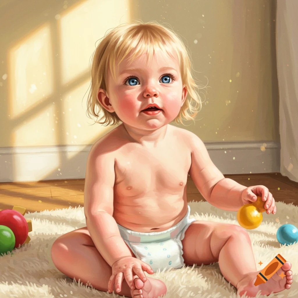 Blonde boy jumping in a puddle in Carl Larsson style watercolor and ink ...