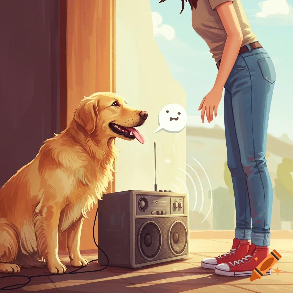 Dog talking to human through speaker on Craiyon