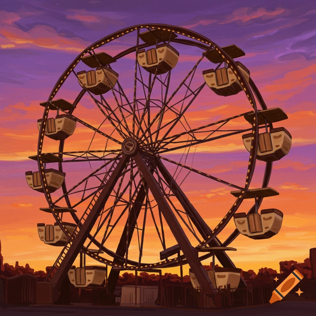 Coffee-themed Ferris wheel with "Coffee Ferris Wheel" text on Craiyon